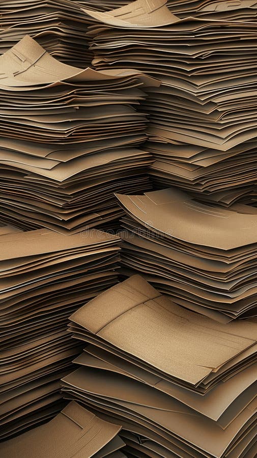 A Close-up Shot of a Stack of Brown Corrugated Cardboard Sheets. the ...