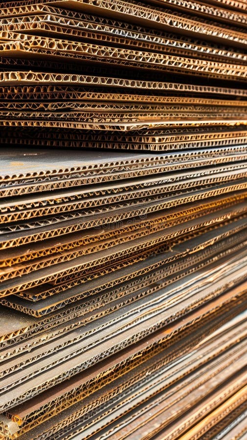 A Close-up Shot of a Stack of Brown Corrugated Cardboard Sheets. the ...