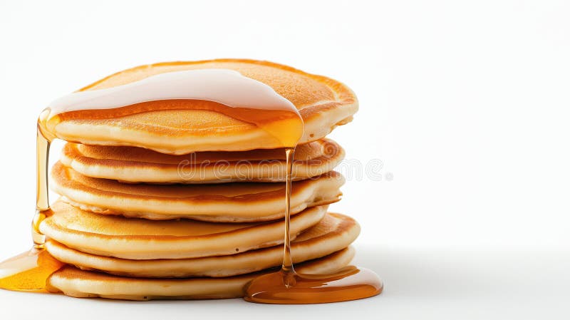 Close-up Photo of Golden Pancakes Topped with Maple Syrup Generative AI ...