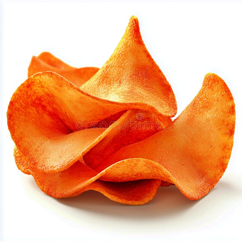 Close Up Shot of a Stack of Orange Colored Tortilla Chips on a White ...