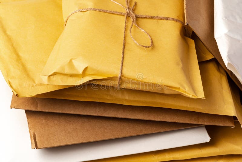 Close Up Shot of Stack of Padded Mailing Envelopes Stock Photo - Image ...