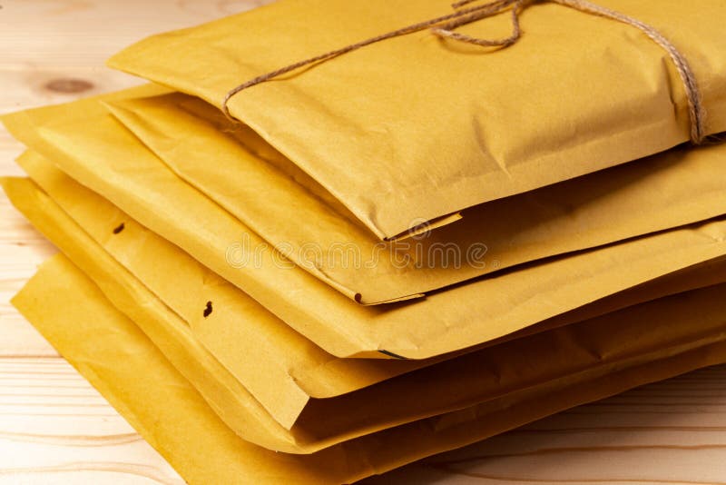 Close Up Shot of Stack of Padded Mailing Envelopes Stock Photo - Image ...