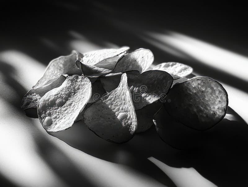 A Close-up Shot of a Stack of Potato Chips in Grayscale Stock Image ...