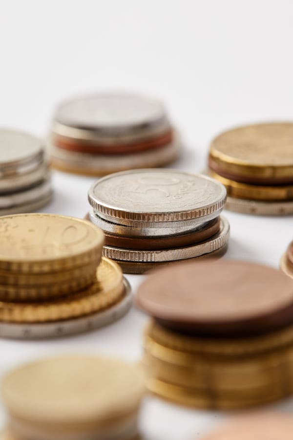 Close-up Shot of Stacks of Coins on White Stock Image - Image of money ...