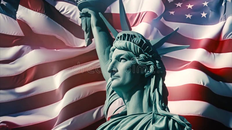 Statue of Liberty with American Flag Stock Video - Video of landmark ...