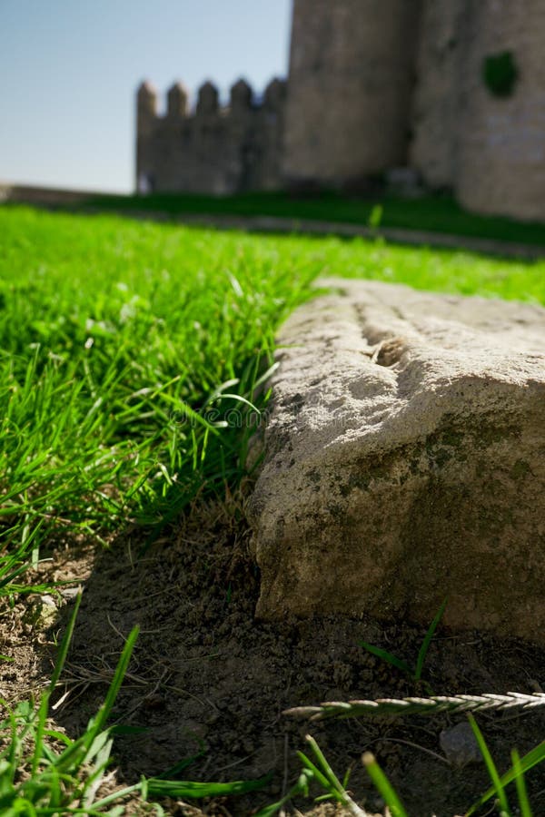 Close Up Shot of a Stone Near the Grass with a Background of a Blurred ...