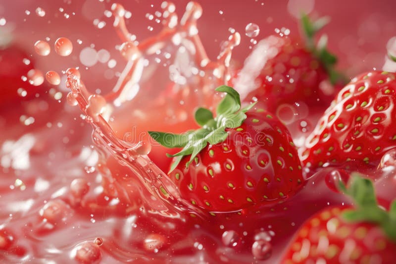 A Close-up Shot of a Strawberry with Water Splashing on Its Surface ...