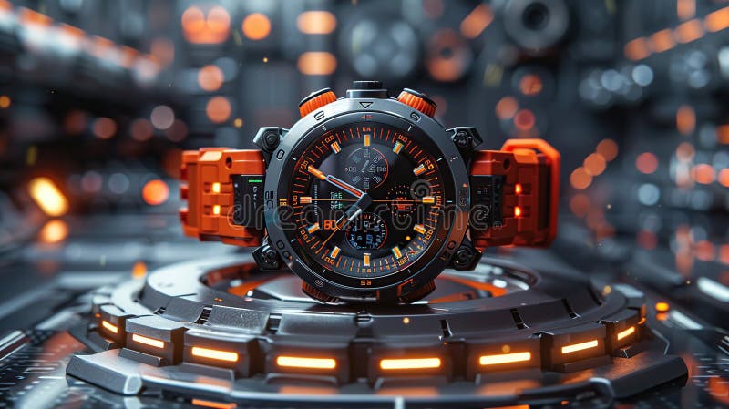 Orange and Black Digital Watch Stock Illustration - Illustration of ...