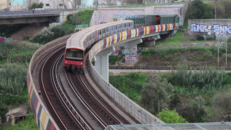 Close-up Shot of a Subway Train Moving Along the Railway Stock Video ...