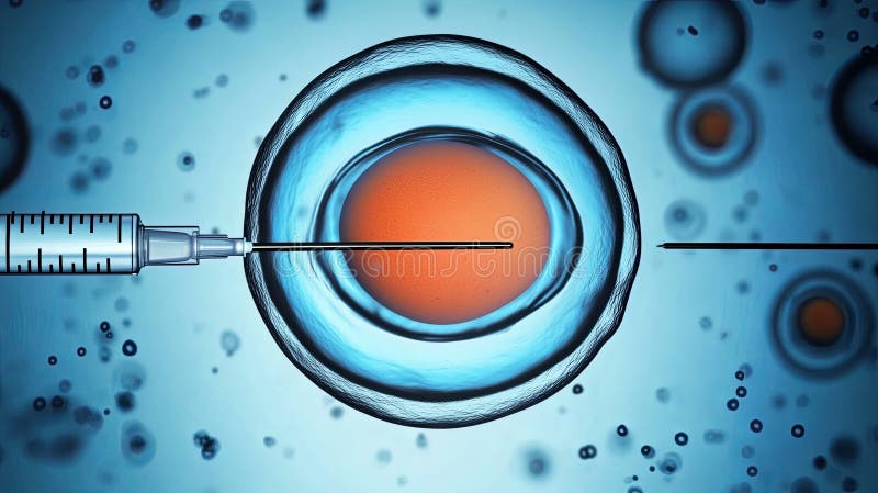 A Close-up Shot of a Syringe Injecting a Single Egg Cell. the Egg Cell ...