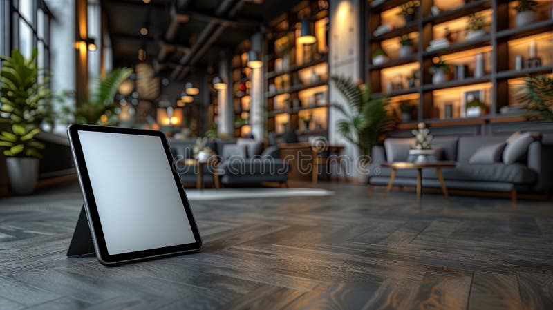 A Close-up Shot of a Tablet with a Blank Screen, Set Against a Modern ...