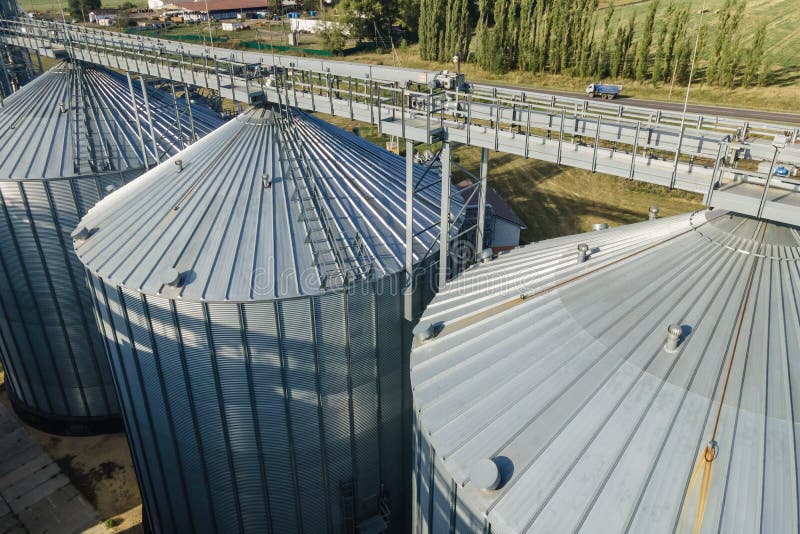 Close-up Shot of Tanks for Processing and Storage of Soybean and Wheat ...