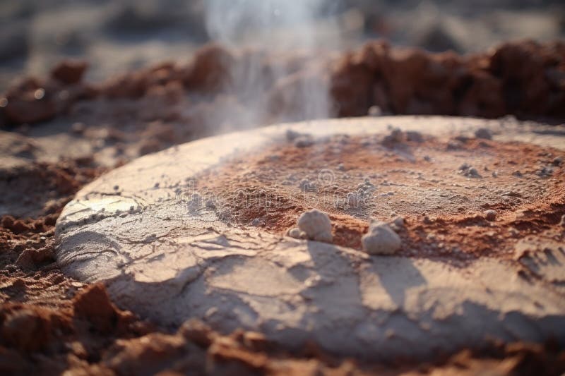 A Close-up Shot of a Tejo Disc Embedded in a Clay Pit, with a Puff of ...