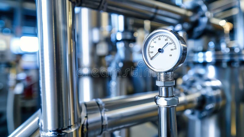 A Close-up Shot of a Temperature Sensor Attached To a Pipe in a ...