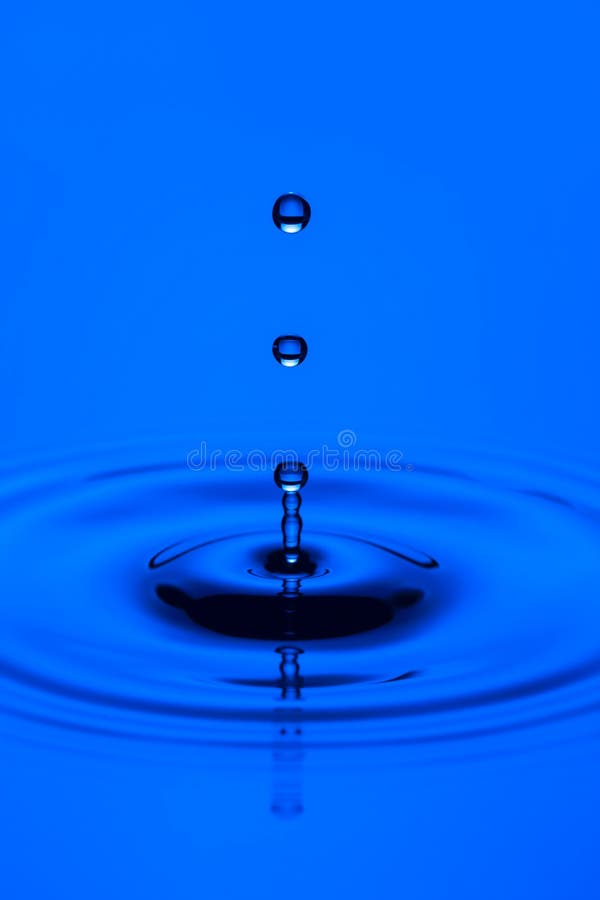 Close-up Shot of Three Blue Water Droplets on Tranquil Water Surface ...