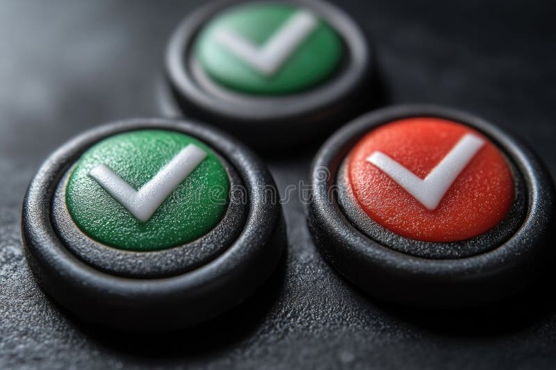 Close-up Shot of Three Buttons with Check Marks Stock Illustration ...