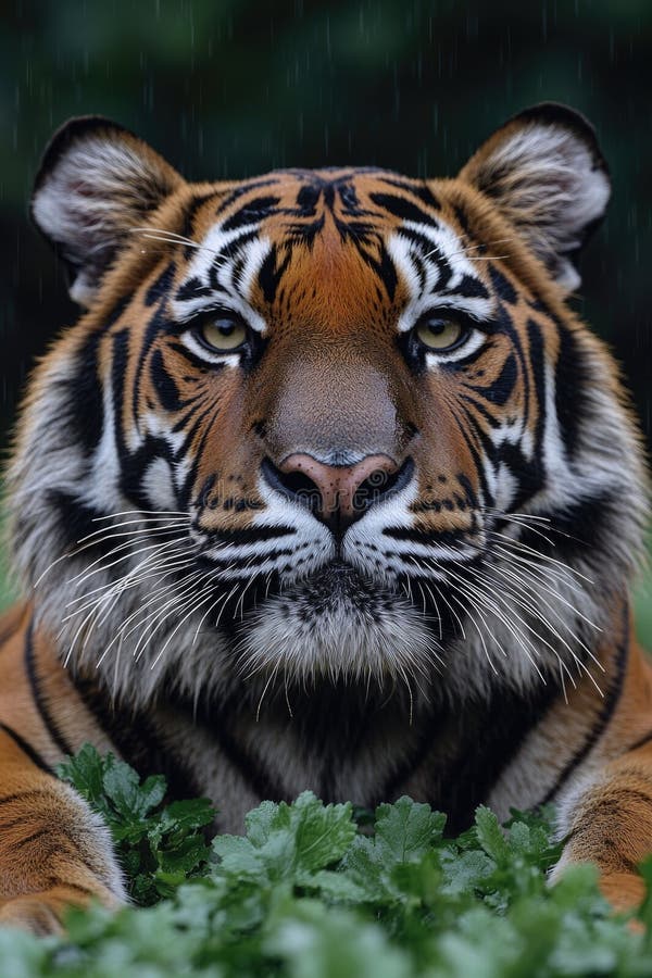 A Close-up Shot of a Tiger Lying Down in the Grass Stock Photo - Image ...