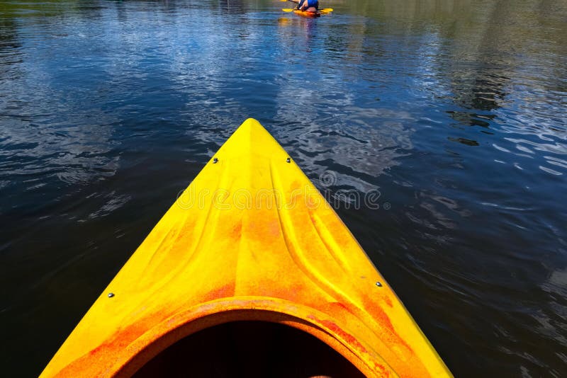 Close Up Shot of a Tip of Canoe in the River on a Sunny Day. Exploring ...
