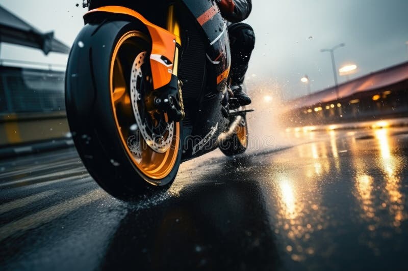 Close Up Shot of a Tire of a Motorcycle Going on the Road with a Motion ...