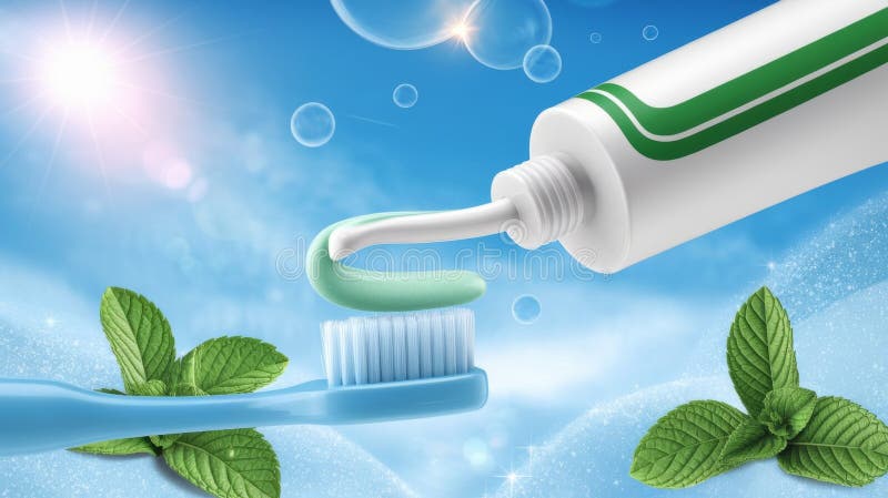 Fresh Mint Toothpaste on Toothbrush Sparkling Clean Background AI ...