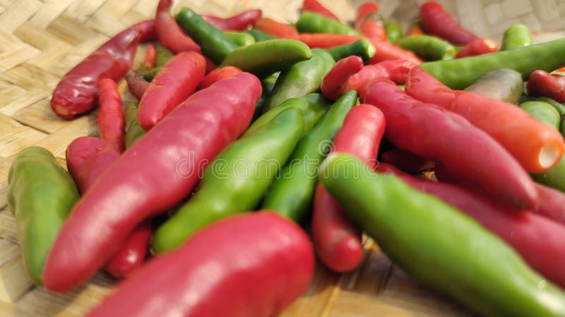 Close Up Shot Top View of Green and Red Fresh Chilli Stock Photo ...