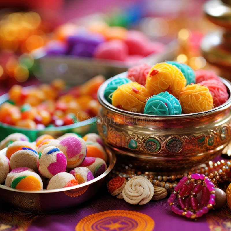 A Close-up Shot of Traditional Holi Sweets and Snacks Stock Photo ...