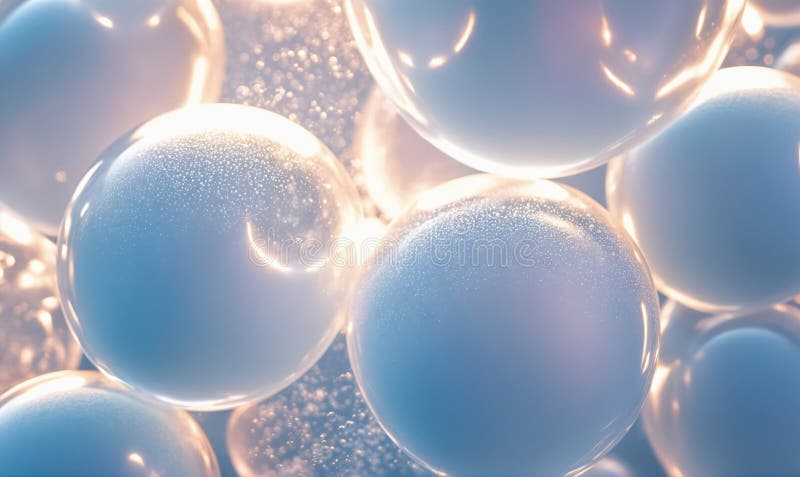 A Close-up Shot of Transparent, Light Blue Orbs Illuminated from within ...