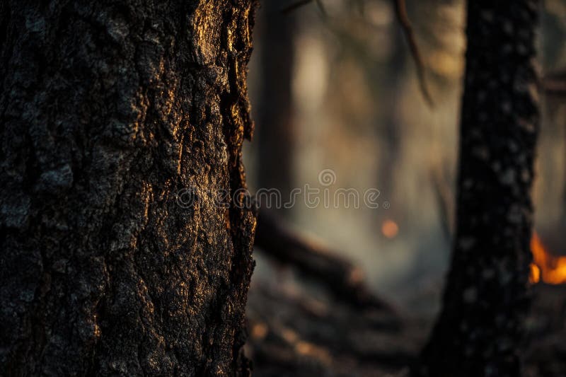 A Close-up Shot of a Tree with Flames Burning Brightly Behind it Stock ...