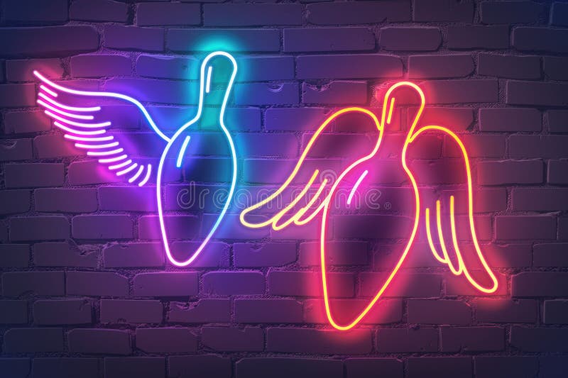 A Close-up Shot of Two Neon Signs on a Brick Wall, with Bright Colors ...