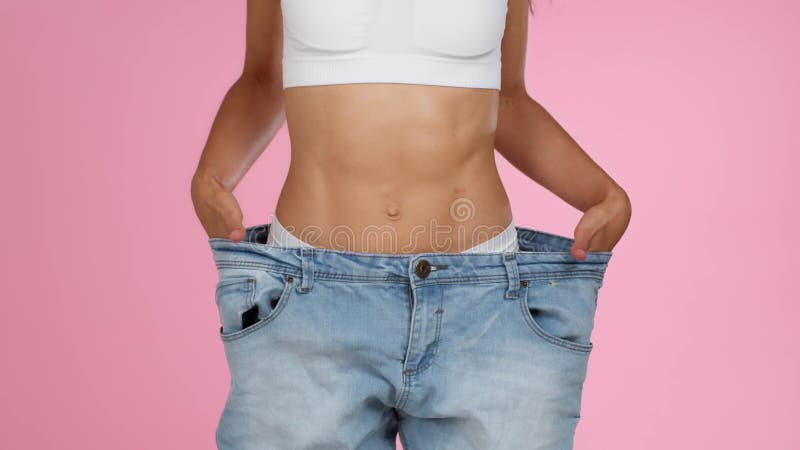 Close Up Shot Of Unrecognizable Slim Lady Wearing Huge Oversized Denim