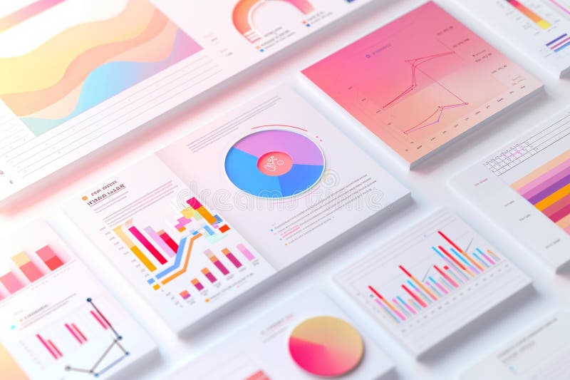Colorful Charts and Graphs on a White Surface Stock Illustration ...