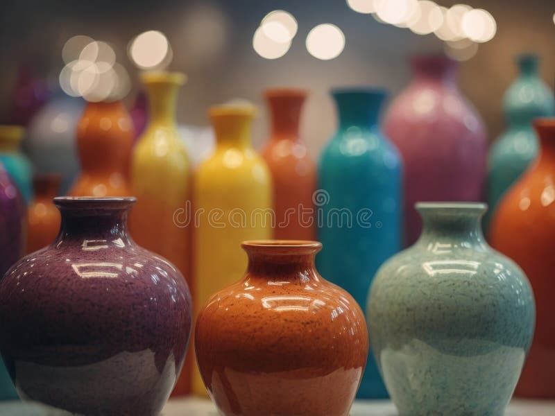 Close Up Shot of Various Colorful Vases on Display. Stock Image - Image ...