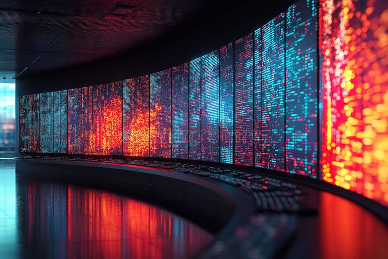 Digital Matrix: Close-Up of Glowing Computer Screens Displaying Lines of Code, Representing ...