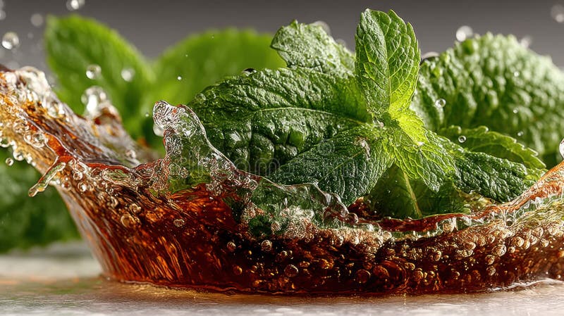 Refreshing Iced Mint Tea Splash with Bubbles Stock Photo - Image of ...