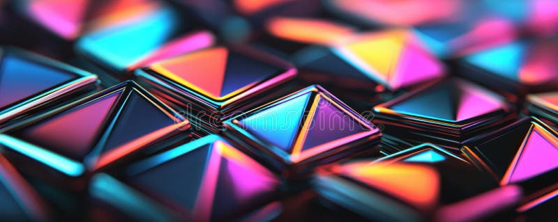 Abstract Colorful Triangular Prisms Glowing in Dark Shiny Refraction ...