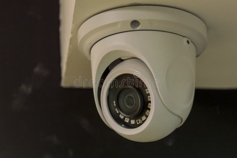 Close Up Shot of a Video Surveillance Camera in Plastic White Case ...