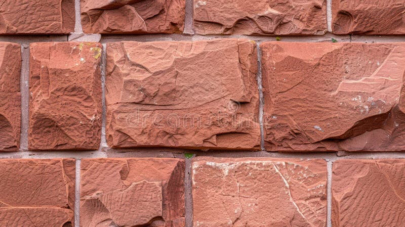A Close-up Shot of a Wall Made of Red Sandstone Blocks. the Blocks are ...