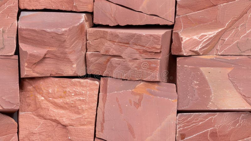 A Close-up Shot of a Wall Made of Red Sandstone Blocks. the Blocks are ...