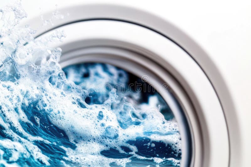 A Close-up Shot of a Washing Machine with Water Flowing Out Stock Image ...