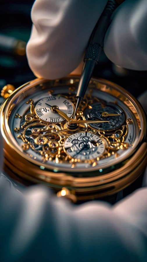 Close-up Shot of Watch Being Repaired by Gloved Stock Illustration ...