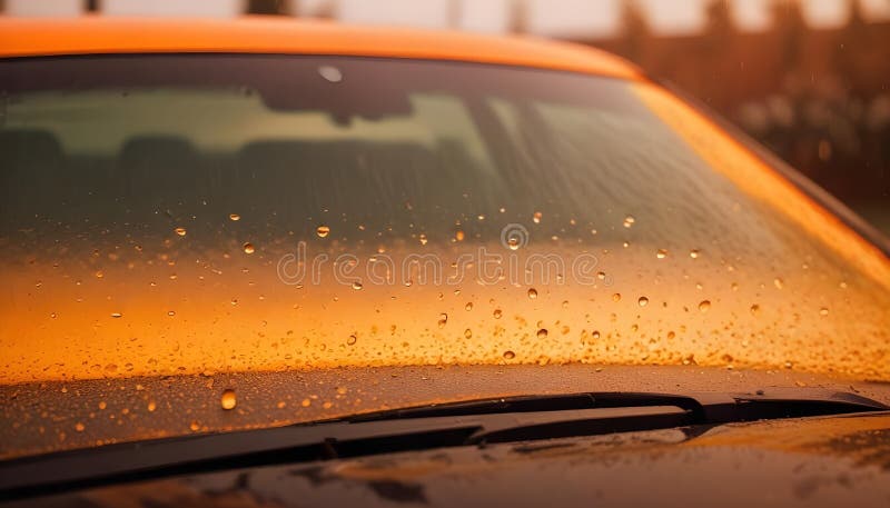 Close-up Shot of Water Droplets on a Car Windshield. the Droplets are ...