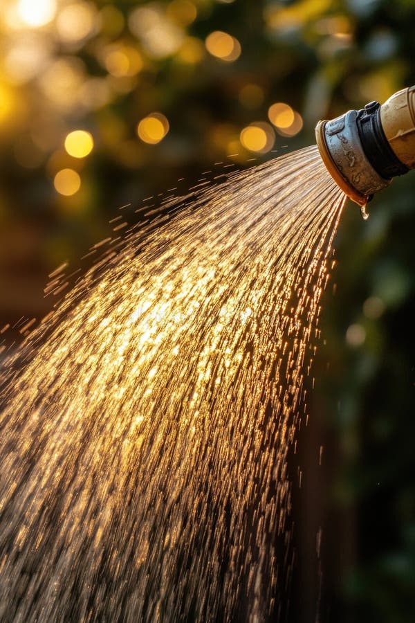 A Close-up Shot of a Water Hose Spraying Water Stock Photo - Image of ...
