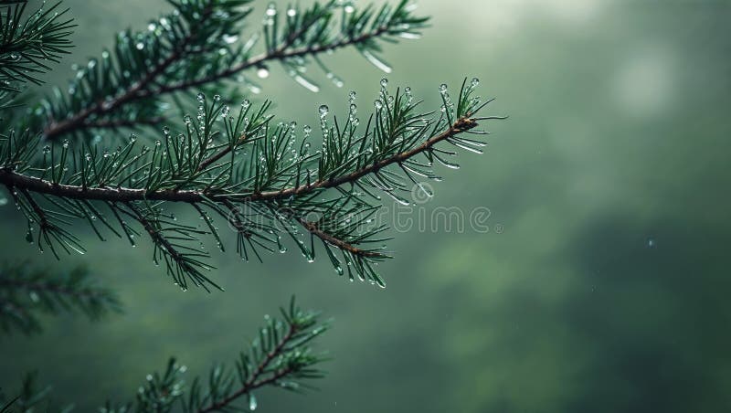 Close Up Shot of a Wet Evergreen Tree Branch in Nature Stock Photo ...