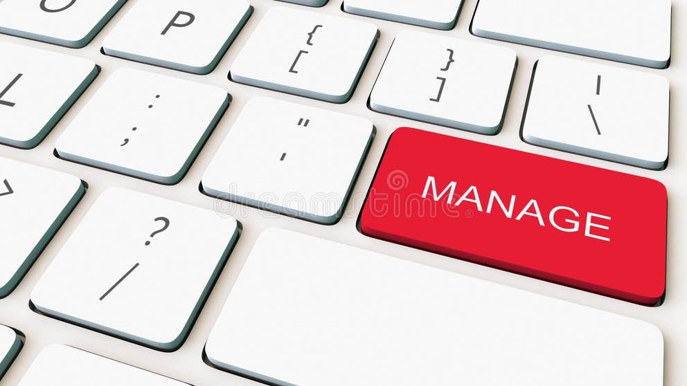 Close-up Shot of White Computer Keyboard and Red Manage Key. Conceptual ...
