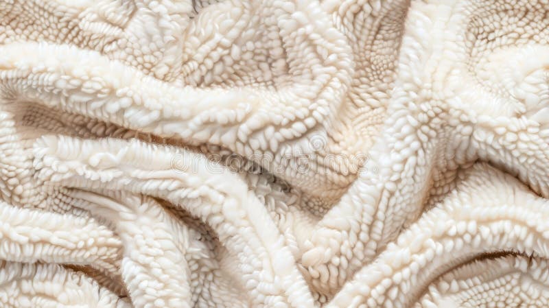A Close-up Shot of a White, Fuzzy Blanket with Soft, Textured Fabric ...
