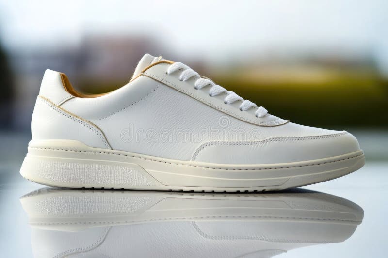 Close-up Shot of a White Shoe on a Reflective Surface Stock Image ...