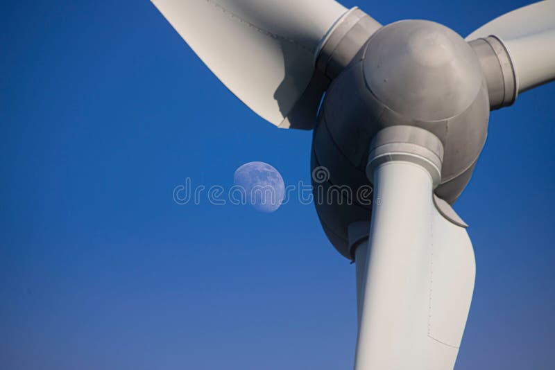 Close-up Shot of a Windmill with a Background of the Moon in the Blue ...