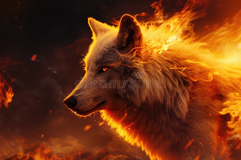 A Close-up Shot of a Wolf S Face with Flames Burning Brightly Behind it ...