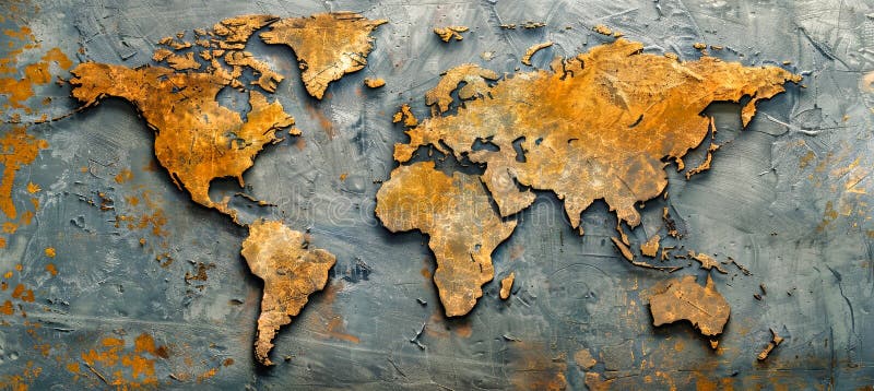 A Close-up Shot of a World Map Embossed on a Rusty Metal Surface Stock ...