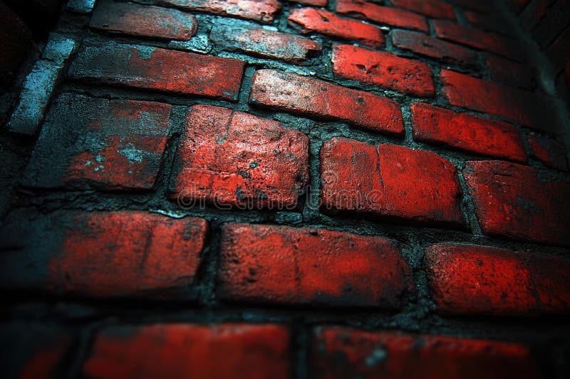 A Close-up Shot of a Worn-out Red Brick Wall with Mortar Joints and ...